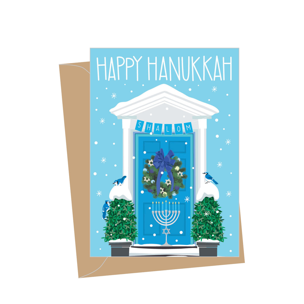 Mini Hanukkah Blue Door, Folded Enclosure Card – Apartment 2 Cards